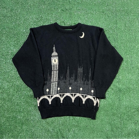 American Vintage | Sweaters | Vintage Black Cityscape Wrap Around Wool ...